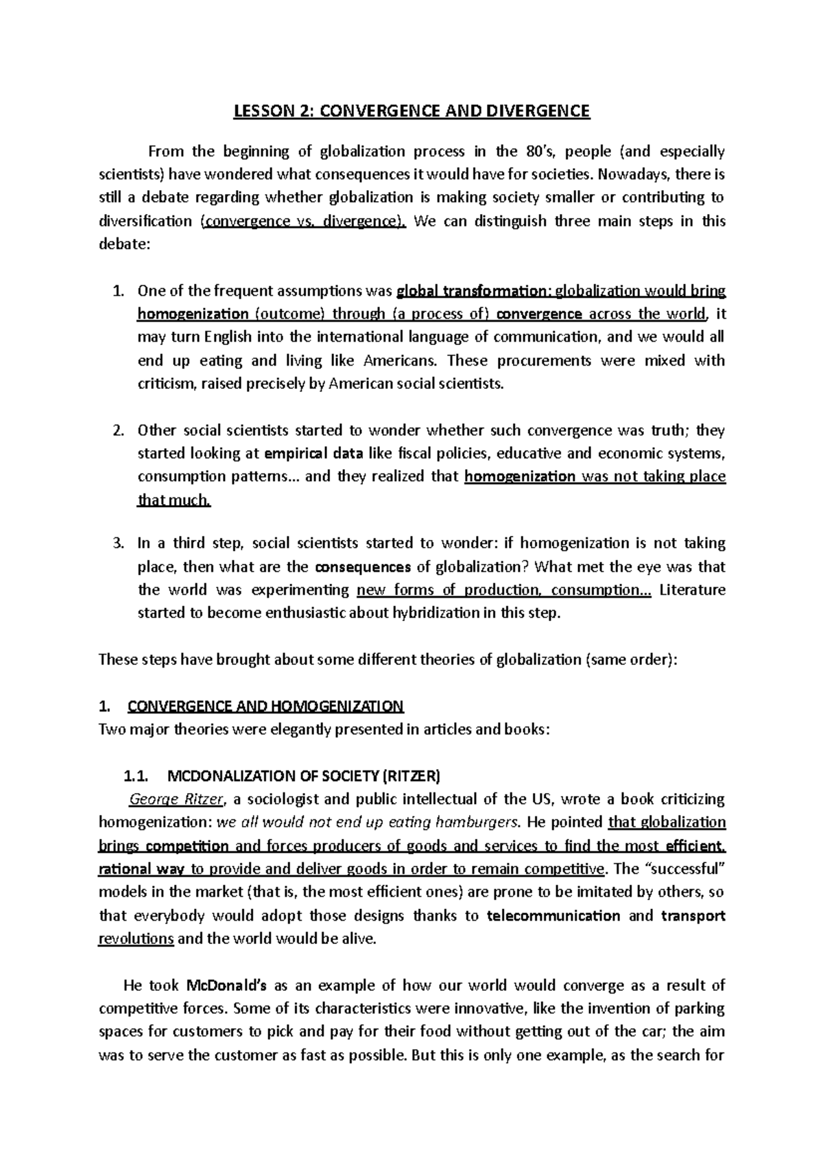 Lesson 2: Convergence and divergence - Globalization and Society - UC3M ...