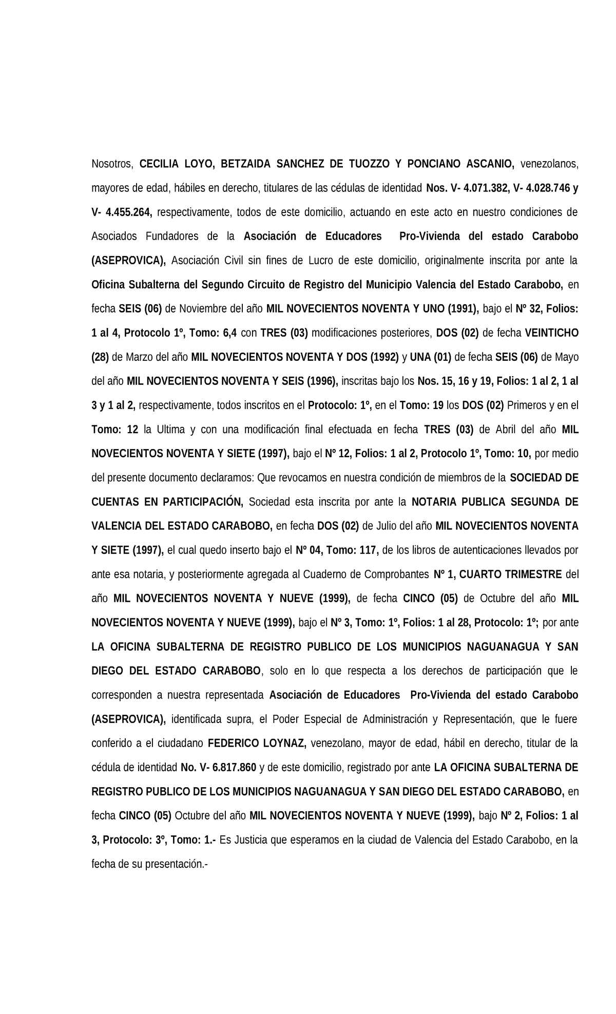 Revocatoria DE Poder - Nosotros, CECILIA LOYO, BETZAIDA SANCHEZ DE ...