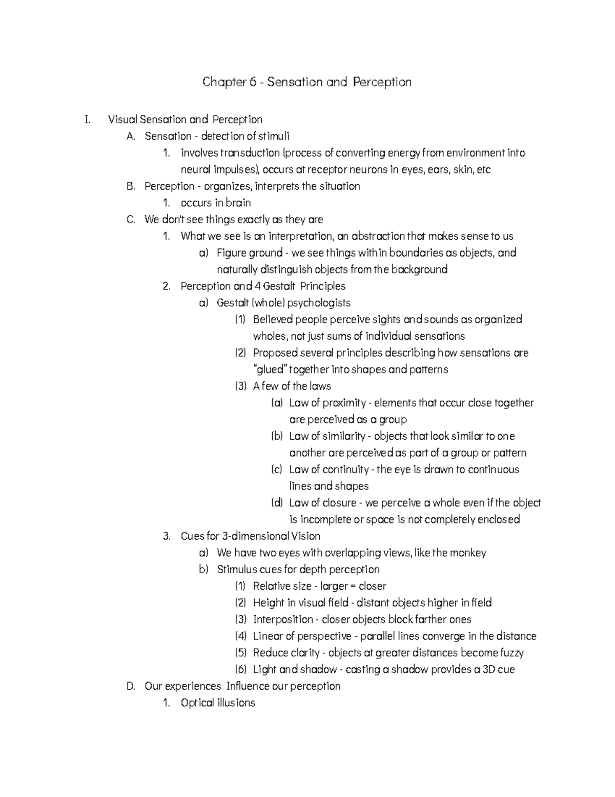Chapter 6 - Sensation and Perception - Chapter 6 - Sensation and ...