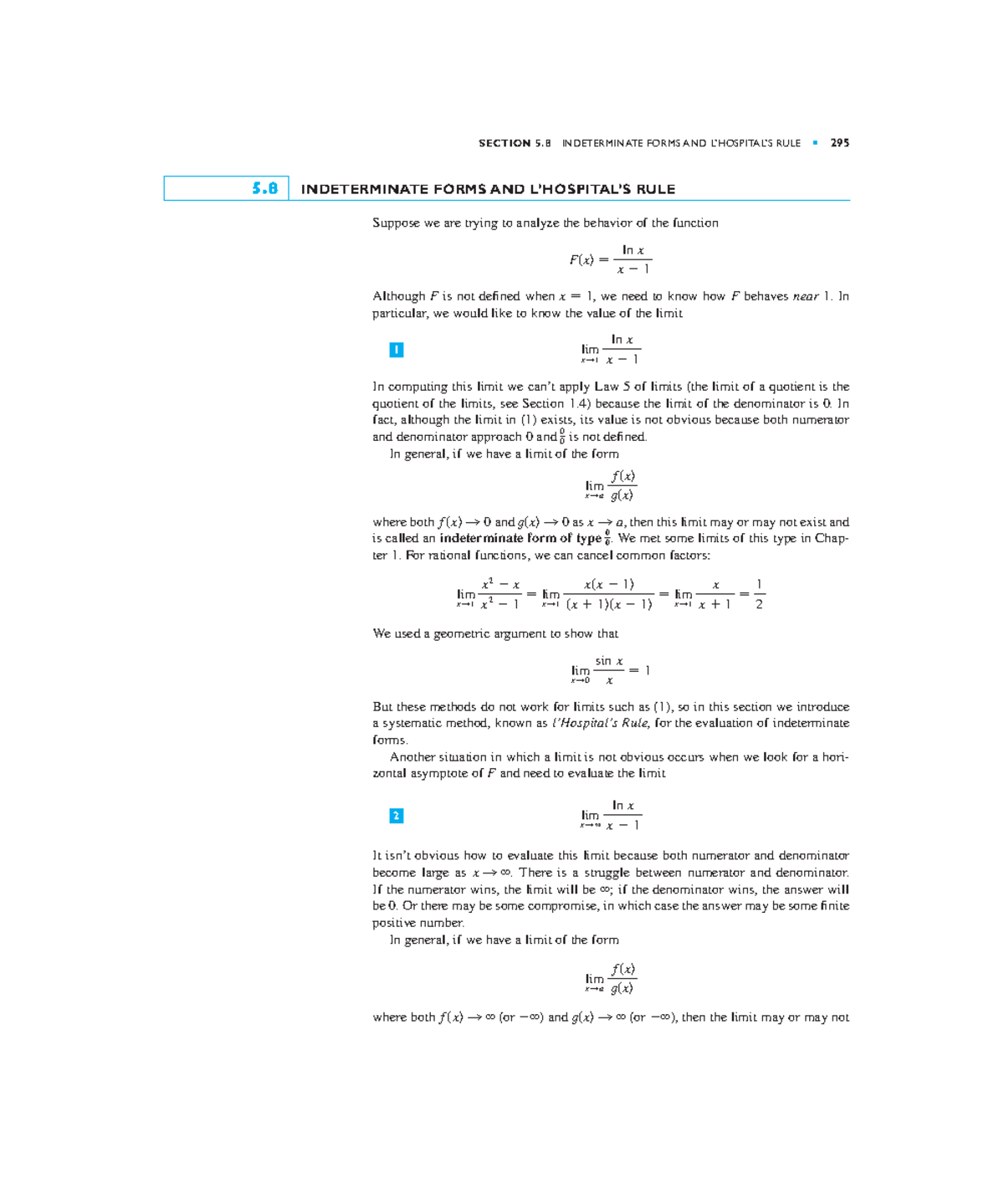 Math work ch - math work - ####### SECTION 5 INDETERMINATE FORMS AND L’HOSPITAL’S RULE 295 - Studocu