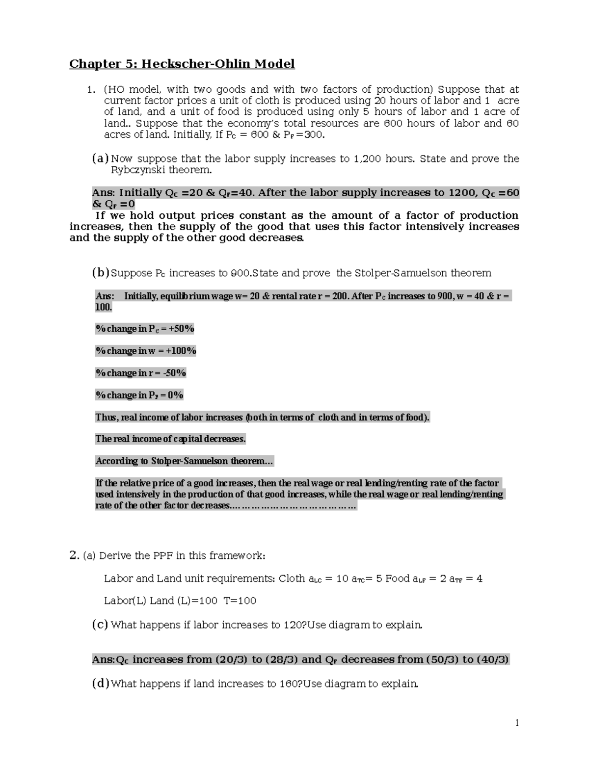ECON231 Problem set for midterm with answer - Chapter 5: Heckscher ...