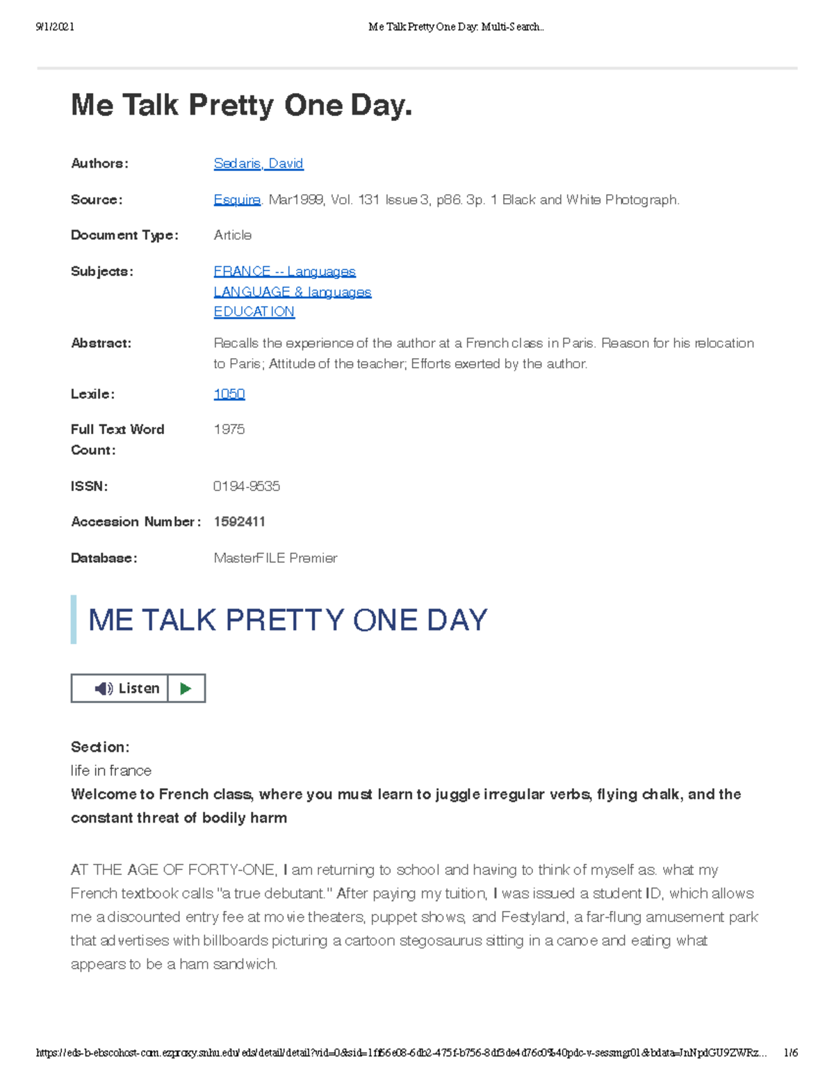 Me Talk Pretty One Day Multi-Search - Authors: Source: Document Type ...