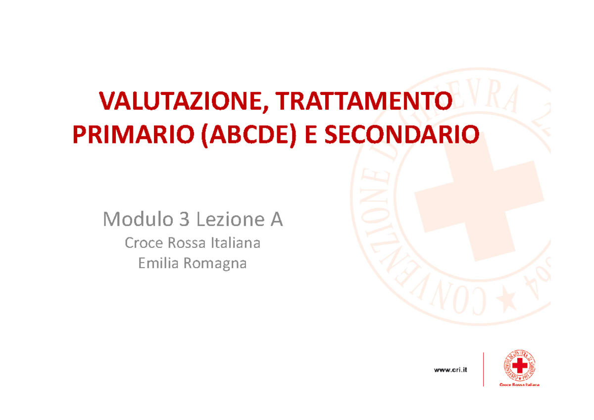 schema abcde primo soccorso - Modulo 3 Lezione A Croce Rossa Italiana ...