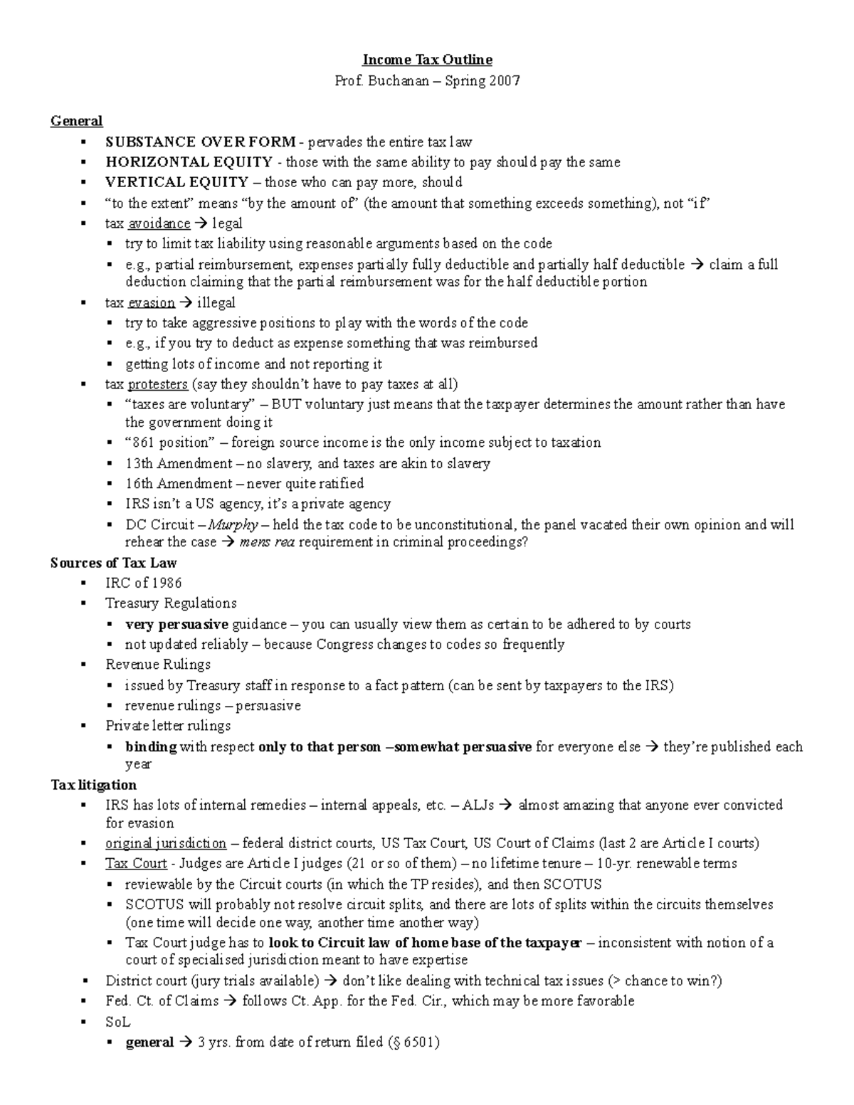 Federal Income Tax Simple Outline - Income Tax Outline Prof. Buchanan ...