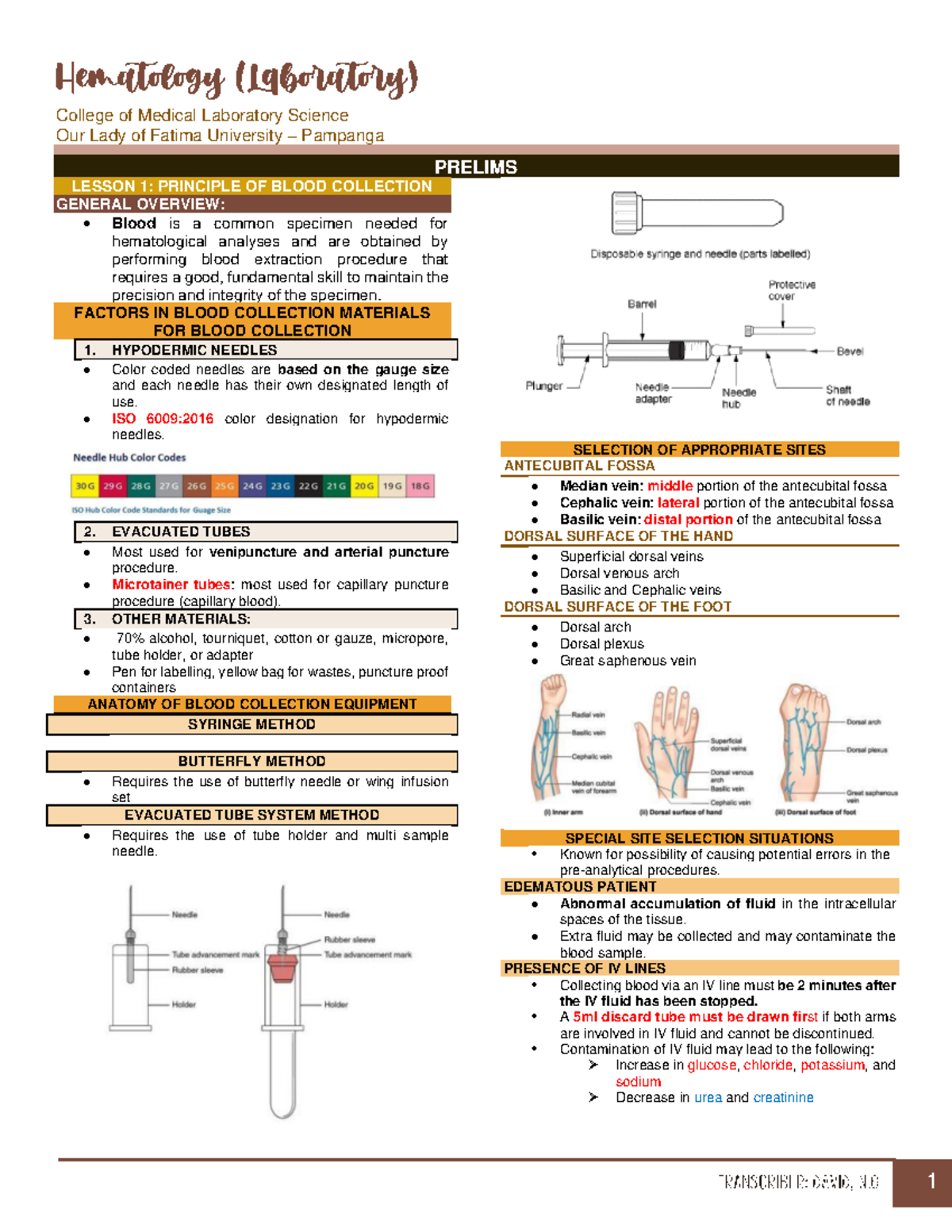 HEMA LAB Lesson 1 - 1 Hematology (Lqboratory) College of Medical ...