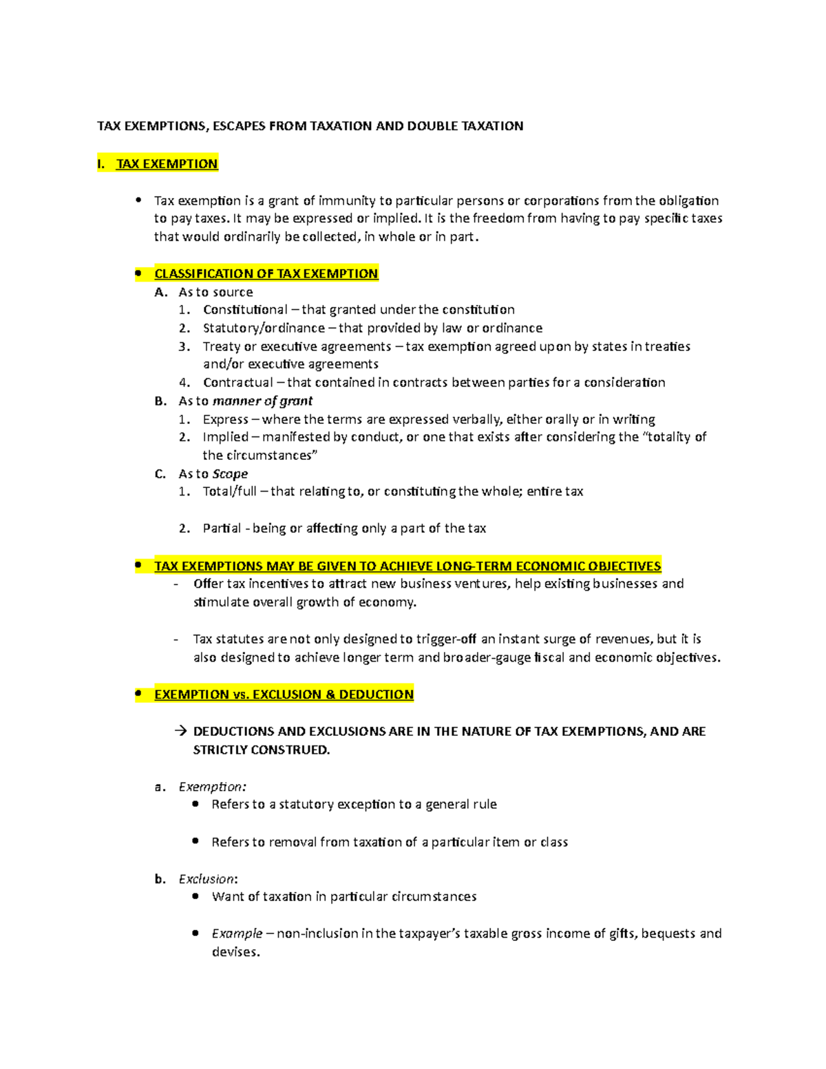 TAX Exemptions - notes from books - TAX EXEMPTIONS, ESCAPES FROM ...