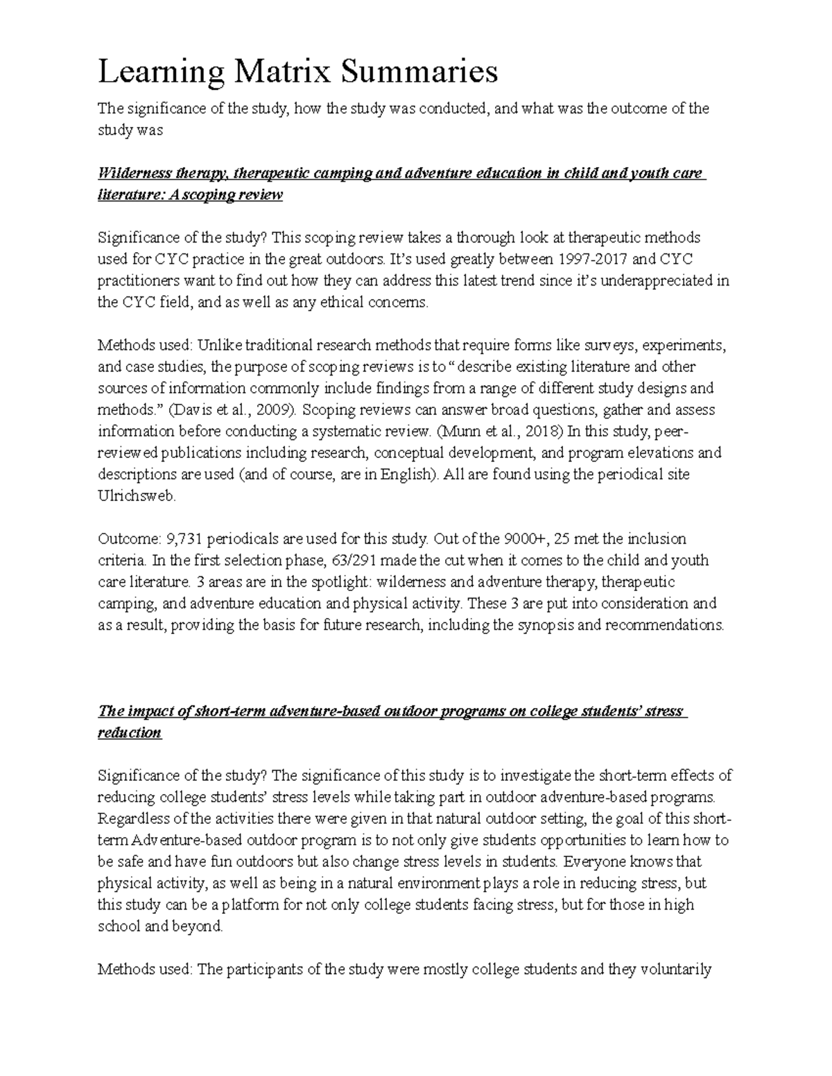 Learning Matrix Summaries - Week 6 - Learning Matrix Summaries The significance of the study ...