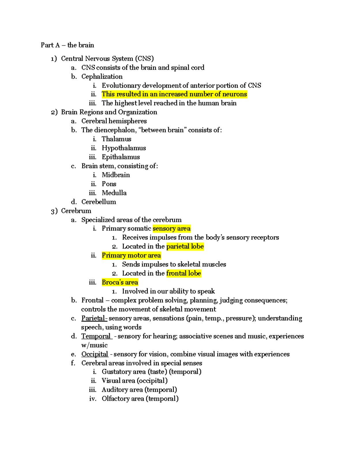 A+P Notes - Chapter 11 - Part A – the brain 1) Central Nervous System ...