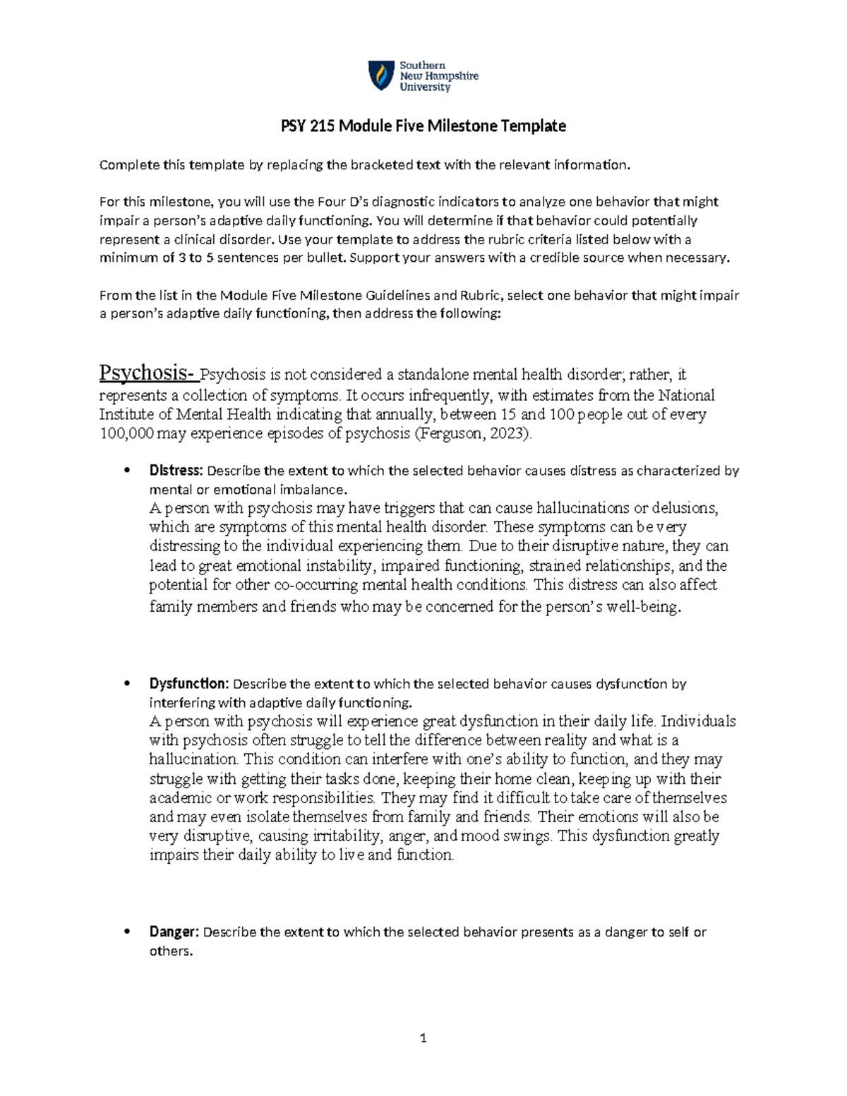 PSY 215 Module Five Milestone Template - PSY 215 Module Five Milestone ...