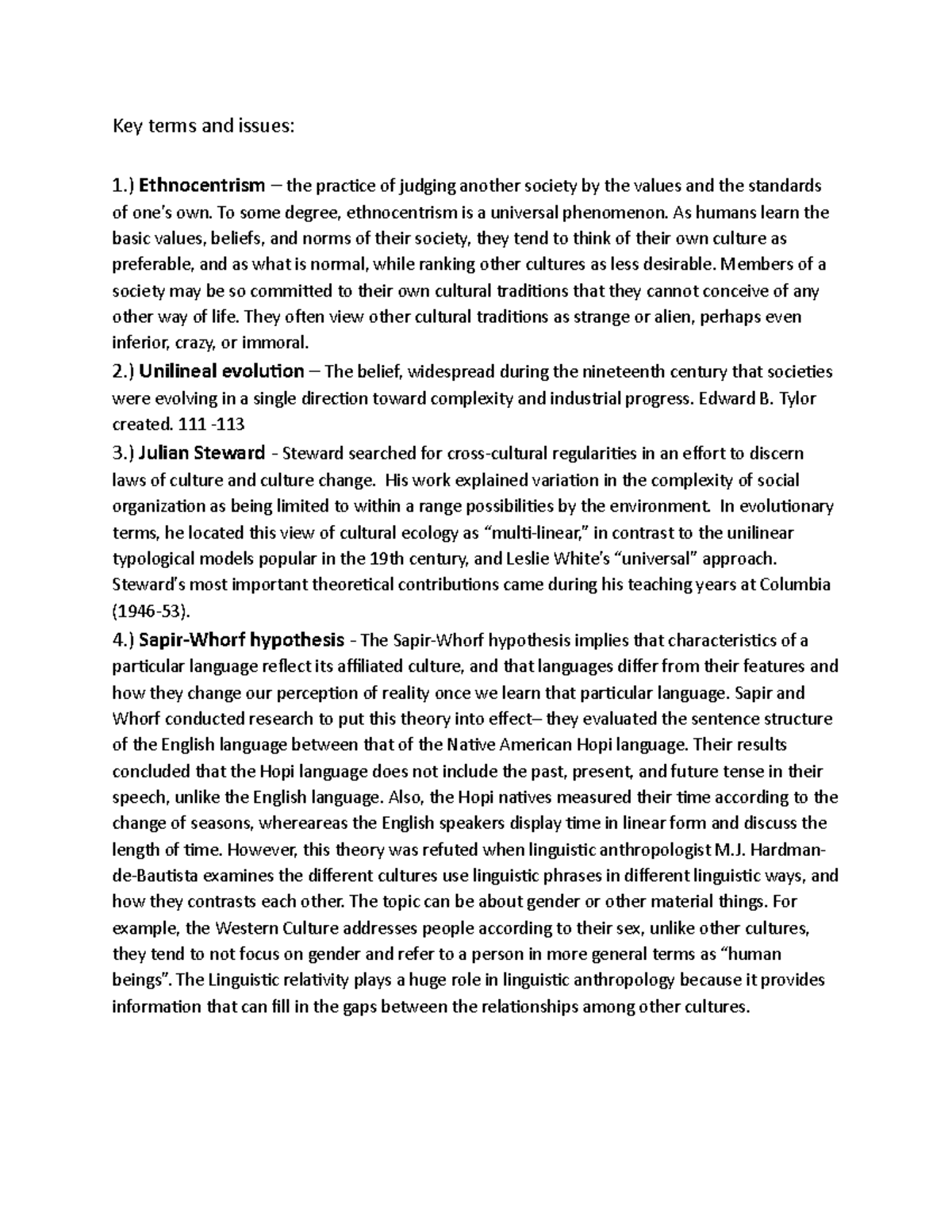 ANT 201 - Key terms and issues - Key terms and issues: 1 ...