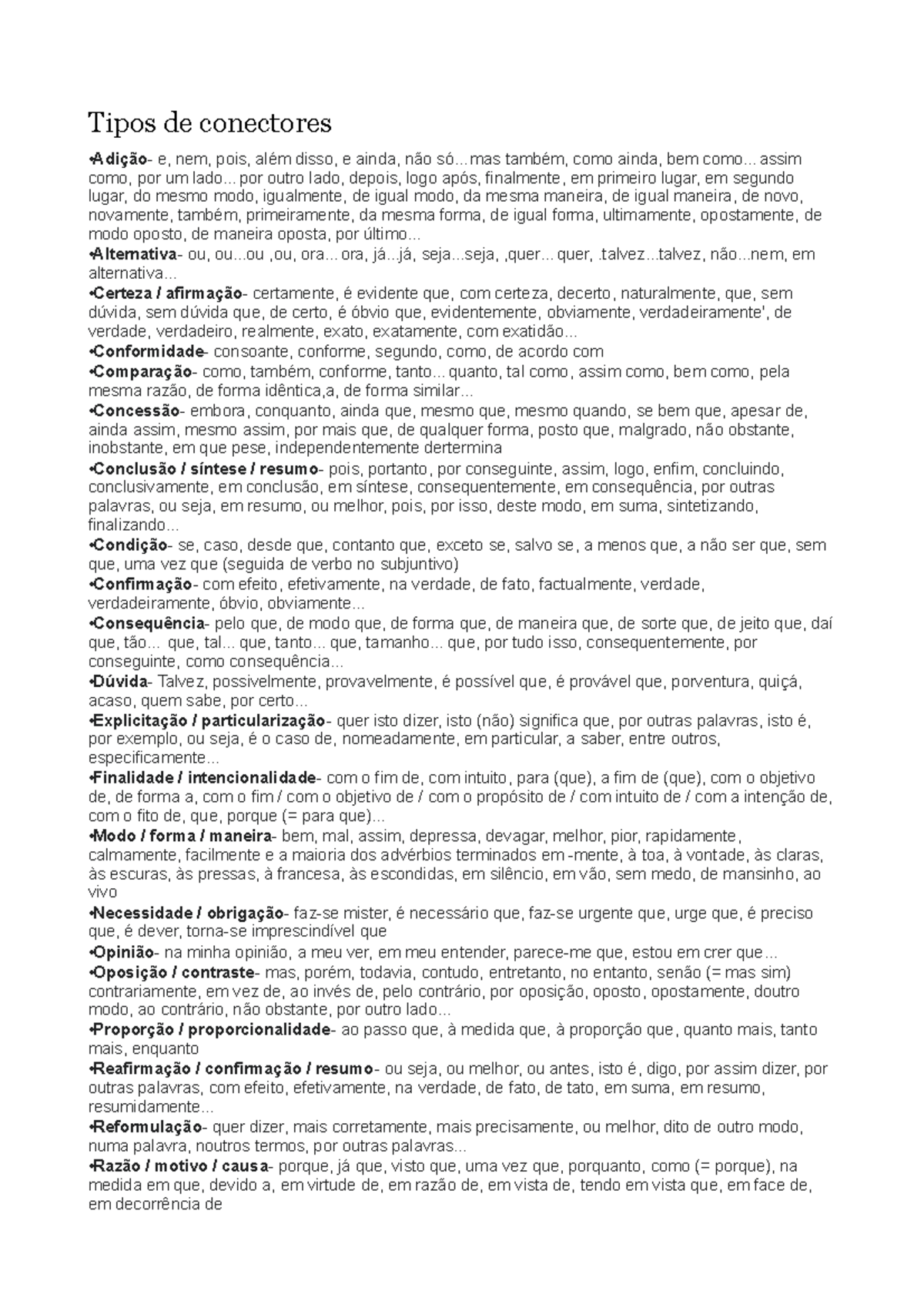 Todos os tipos de conectores - Português para todas as idades - Tipos ...