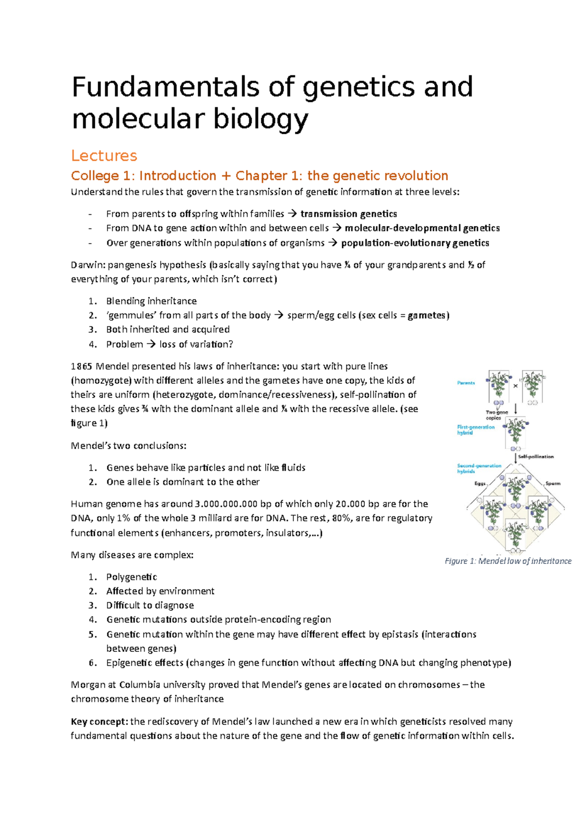 Fundamentals of genetics and molecular biology - Samenvatting ...