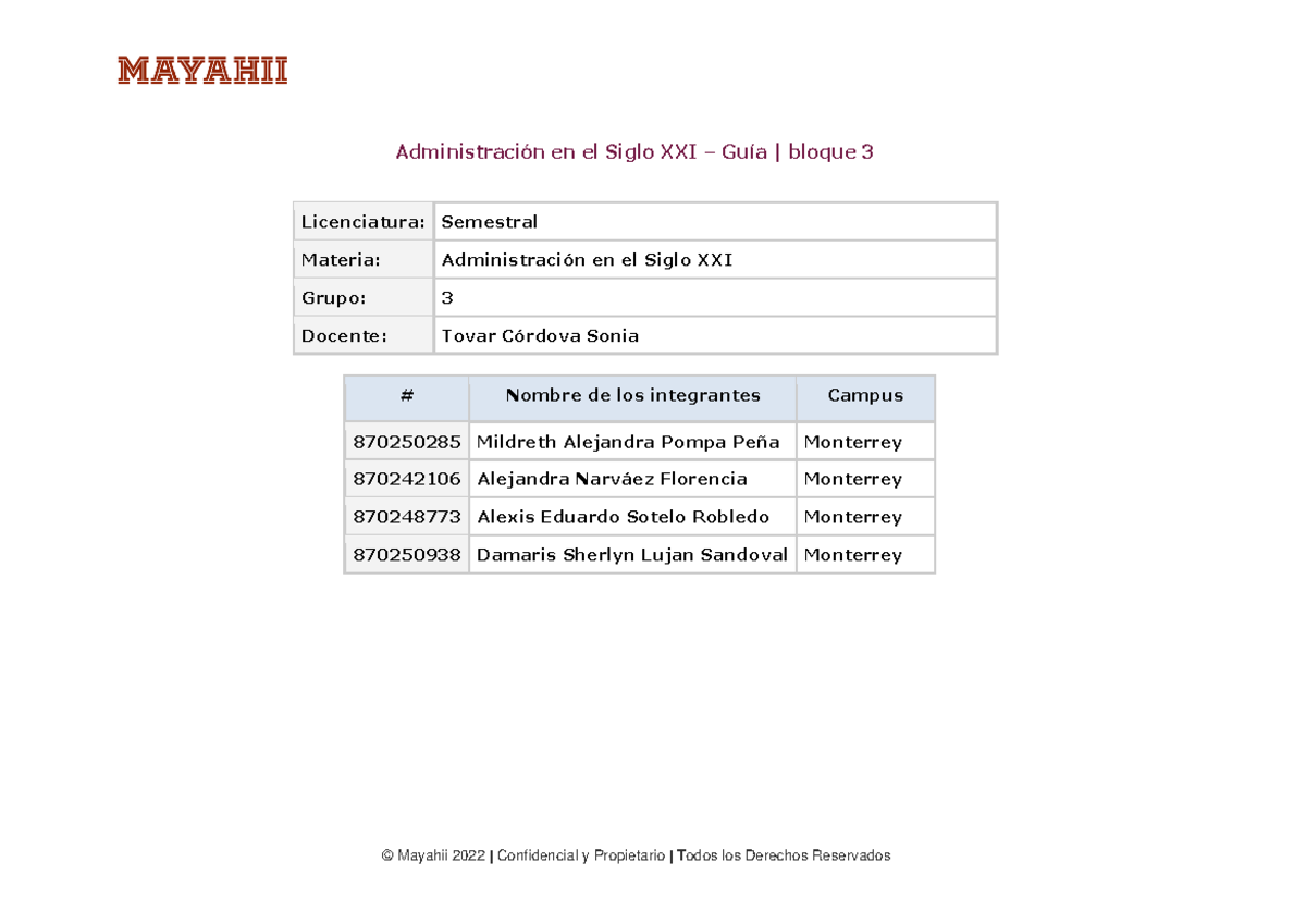 Admón s XXI Mayahii Guia - AdministraciÛn en el Siglo XXI – GuÌa | bloque 3 Licenciatura ...