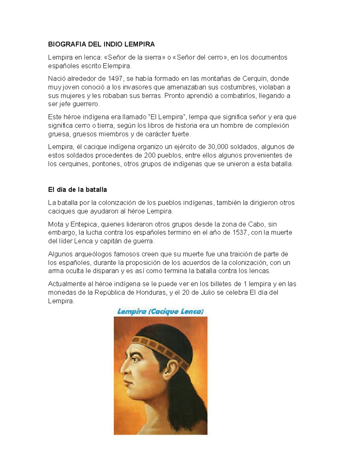 Biografia DEL Indio Lempira - BIOGRAFIA DEL INDIO LEMPIRA Lempira en ...