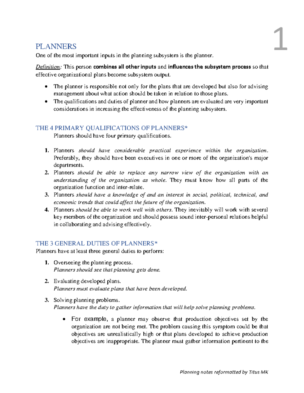 Planners - look - Planning notes reformatted by Titus MK PLANNERS 1 One ...