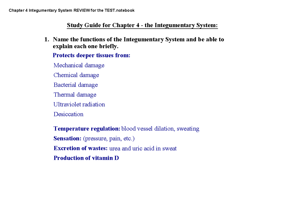 Integumentary Study Guide Answers 18 OCT 22 - Study Guide for Chapter 4 ...