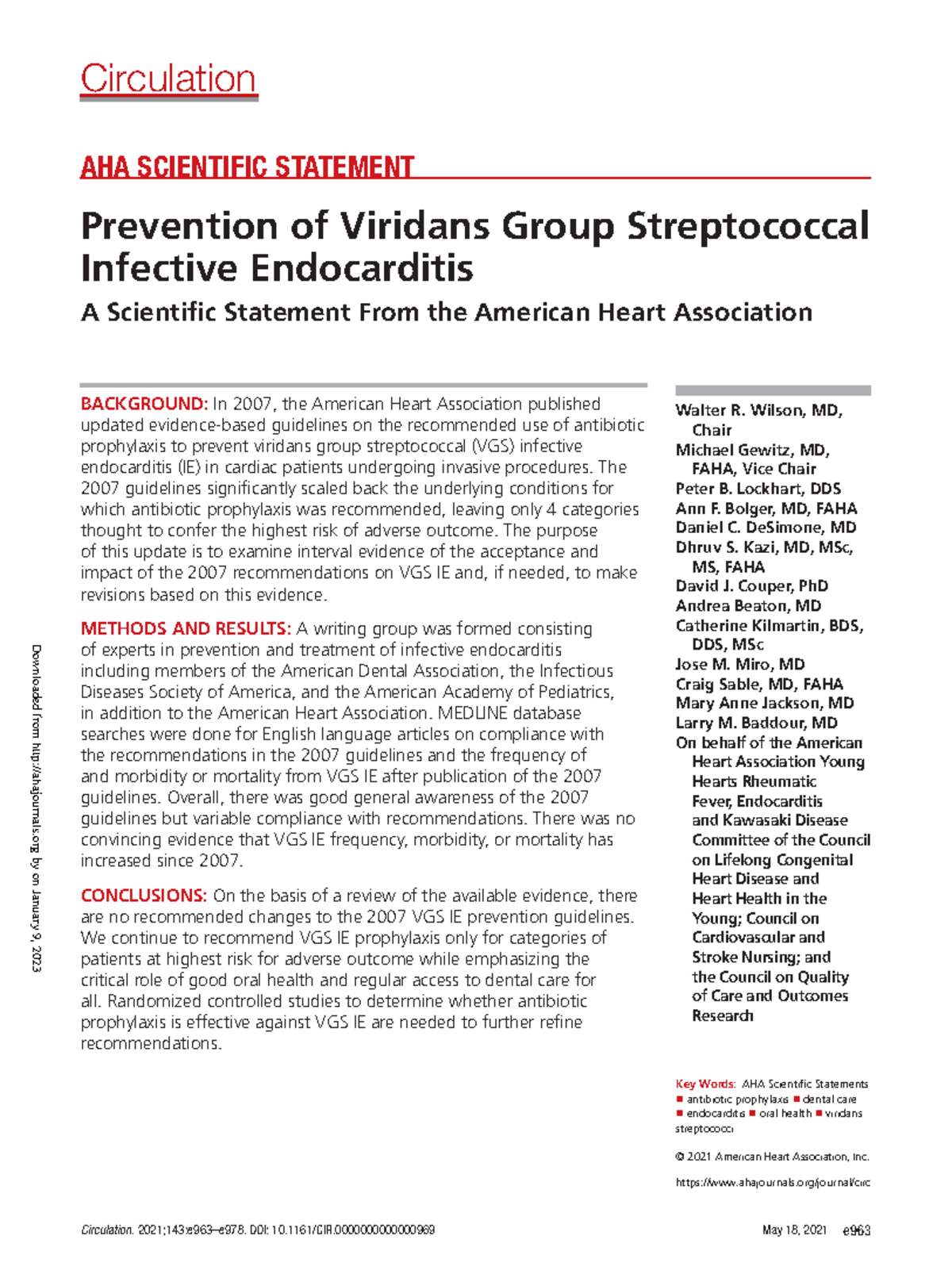 Prevention of Viridans Group Streptococcal Infective Endocarditis A ...