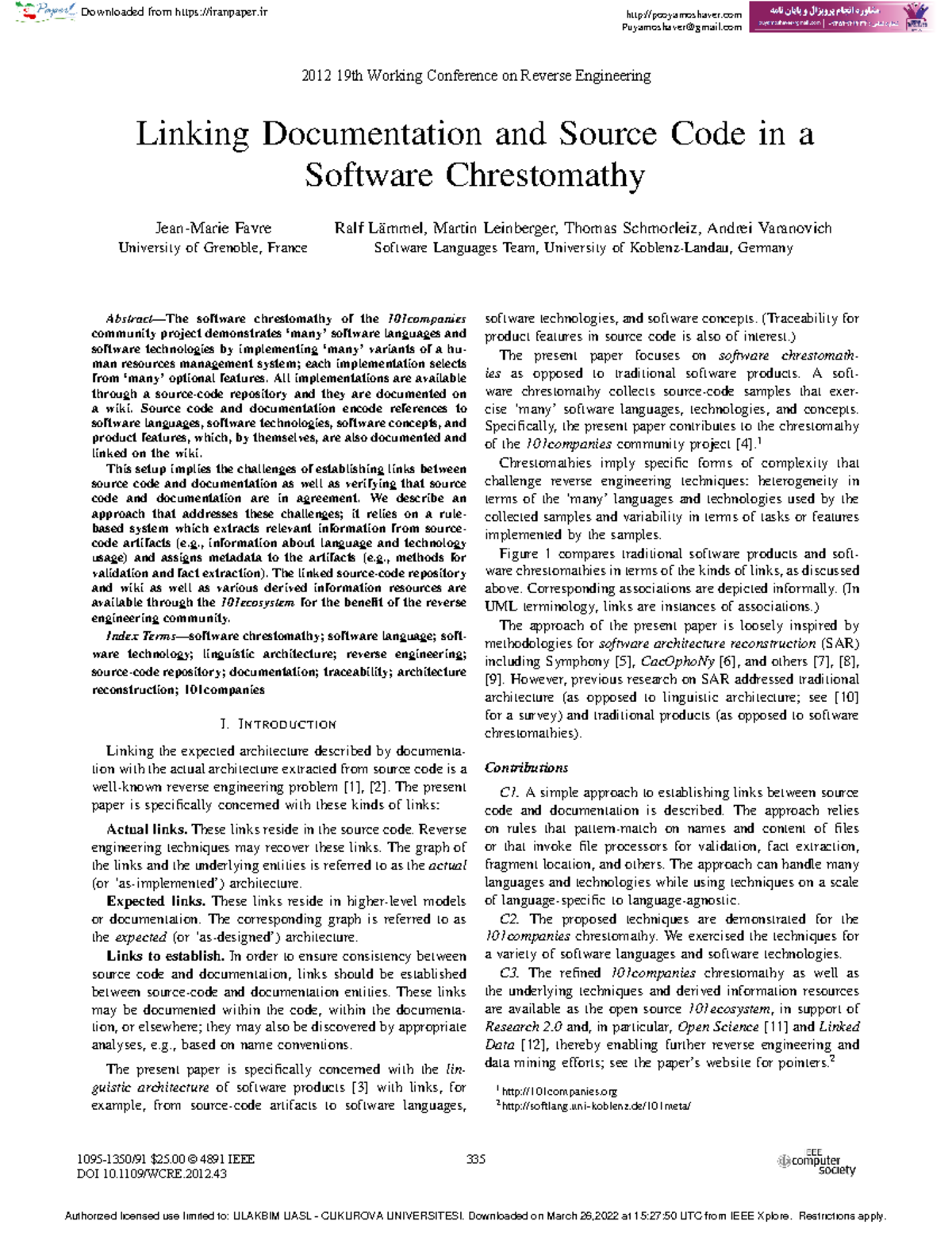 1FA962F4EBA90981 - Bzjzjskaakss - Linking Documentation and Source Code in a Software ...