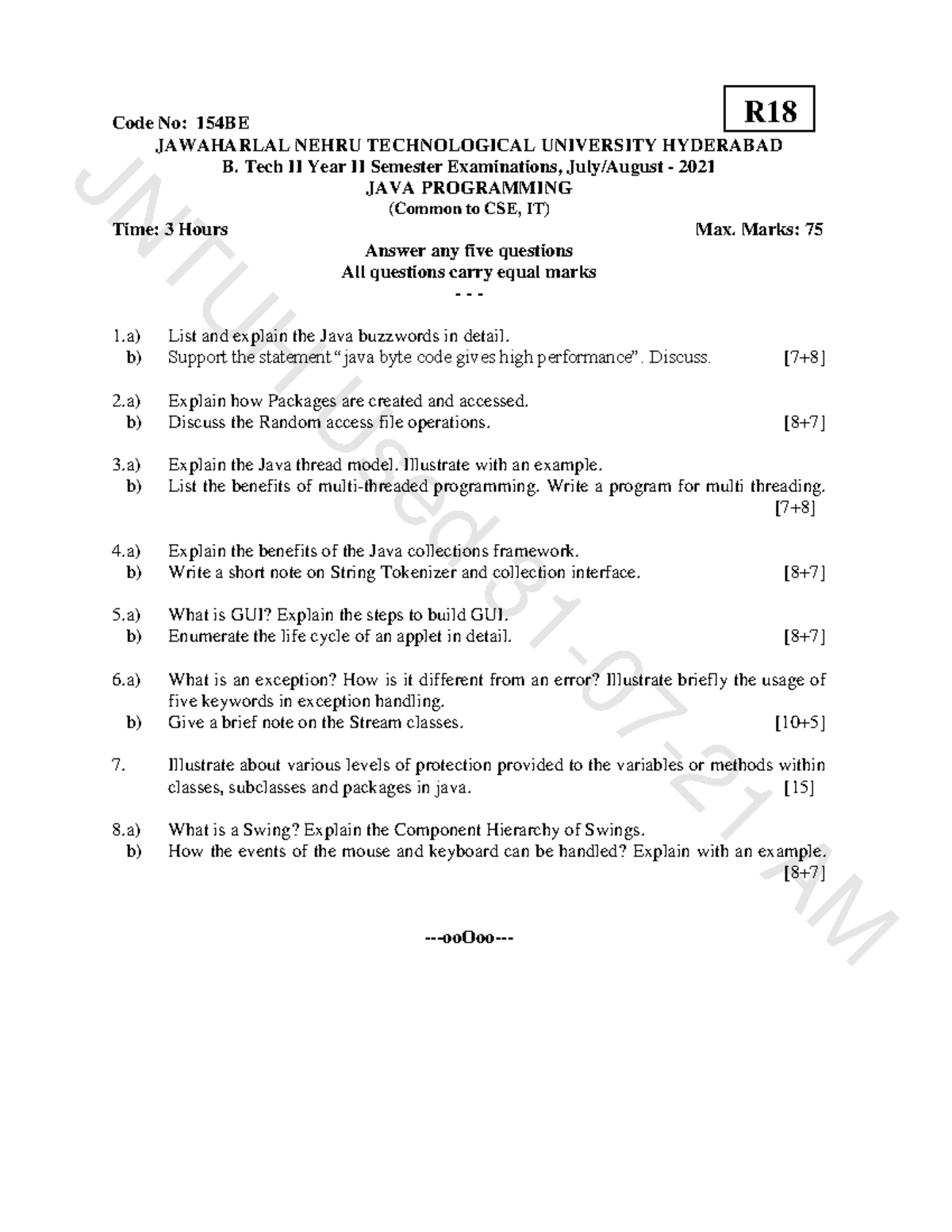 July August-2021 - question paper - Code No: 154BE JAWAHARLAL NEHRU ...