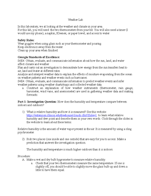 Weather Lab - Weather Lab In this laboratory, we are looking at the ...