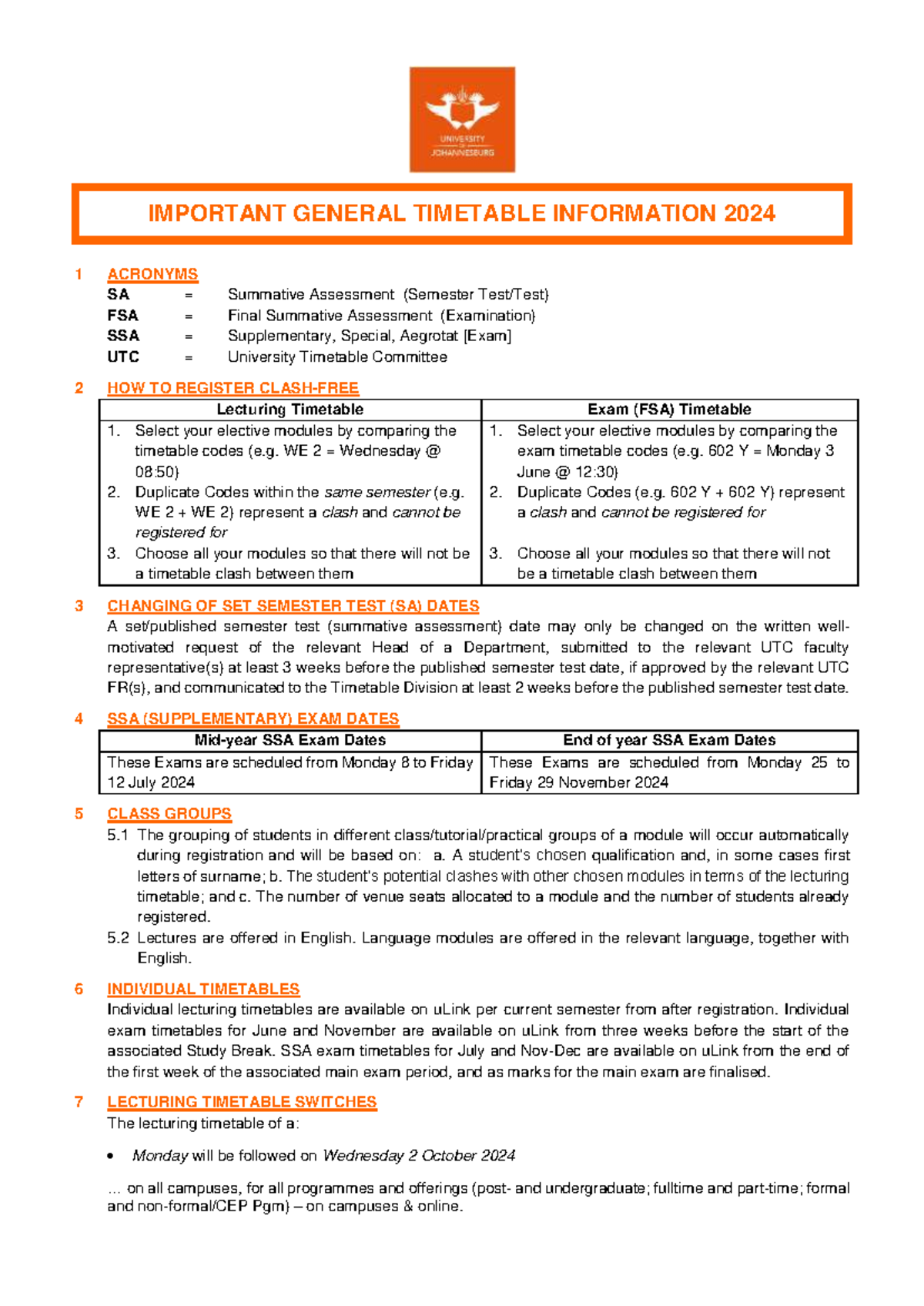 B uj general timetable info 2024 - IMPORTANT GENERAL TIMETABLE ...