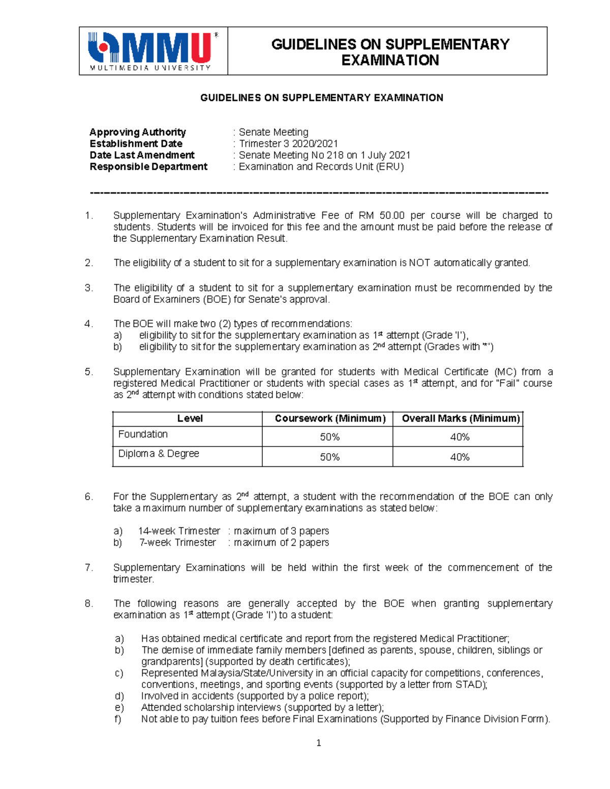 B17377 Guidelines on Supplementary Exam (1.7.2021) - GUIDELINES ON ...