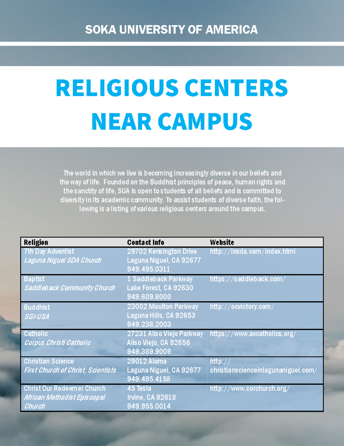 Religious Centers - RELIGIOUS CENTERS NEAR CAMPUS SOKA UNIVERSITY OF ...