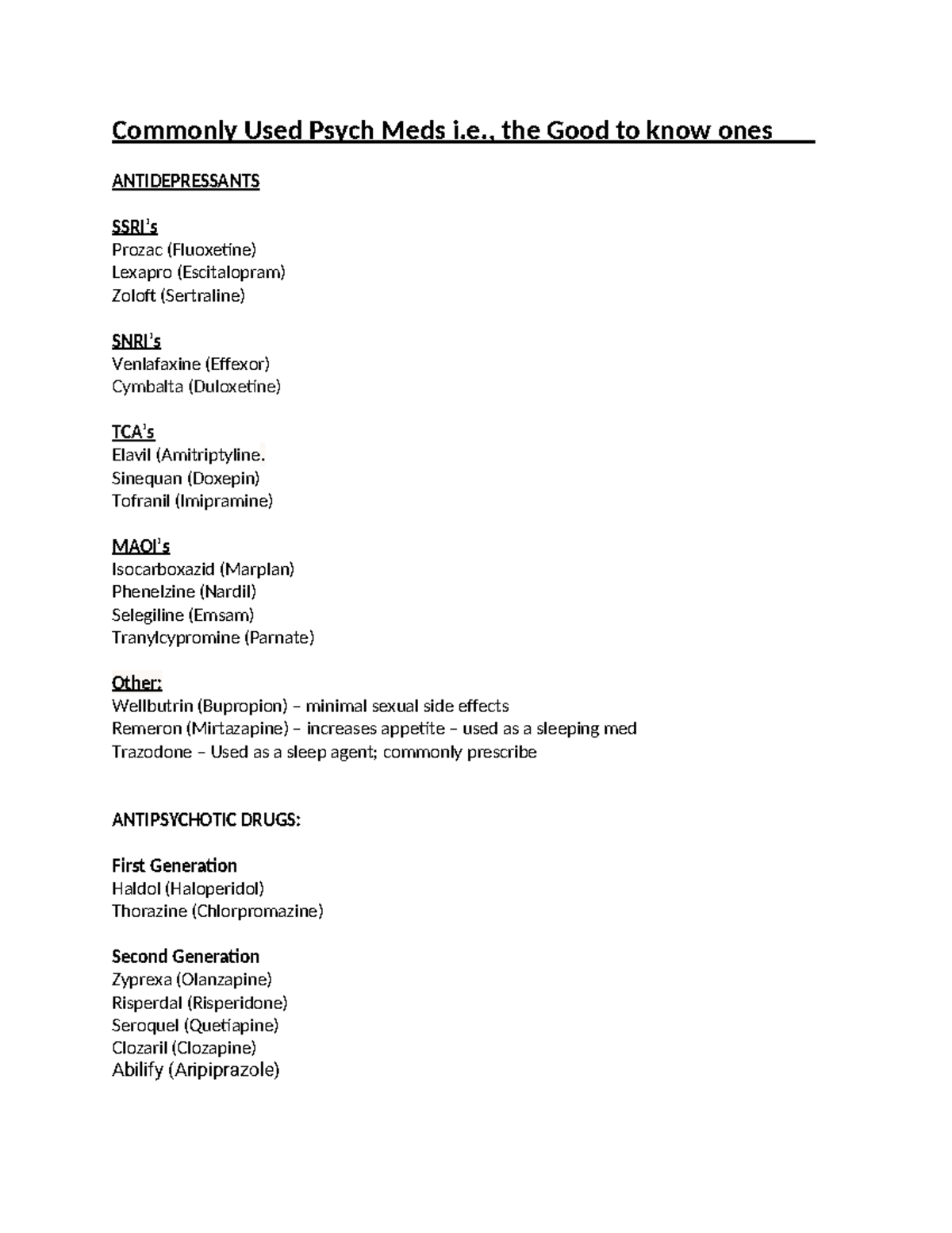Most Commonly Used Psych Meds- Updated - Commonly Used Psych Meds i ...