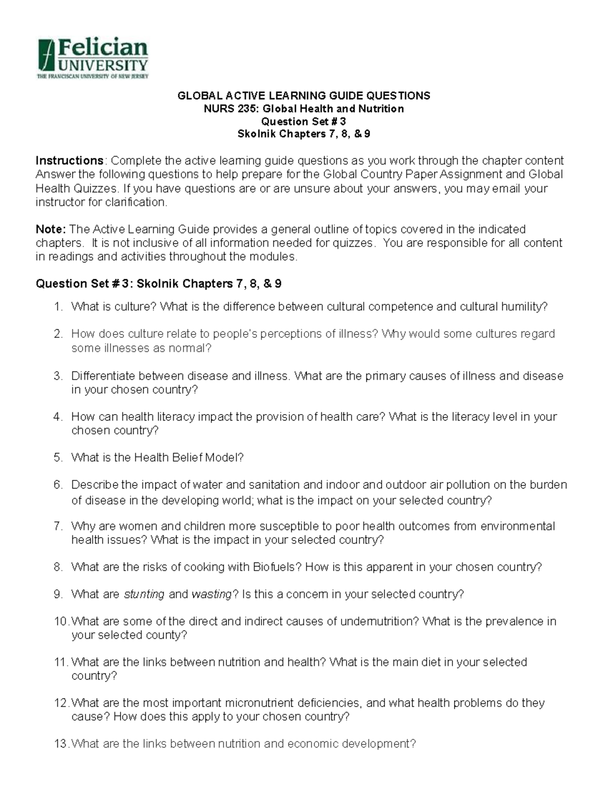 Set 3 Global Health Active Learning Guide Questions - GLOBAL ACTIVE ...
