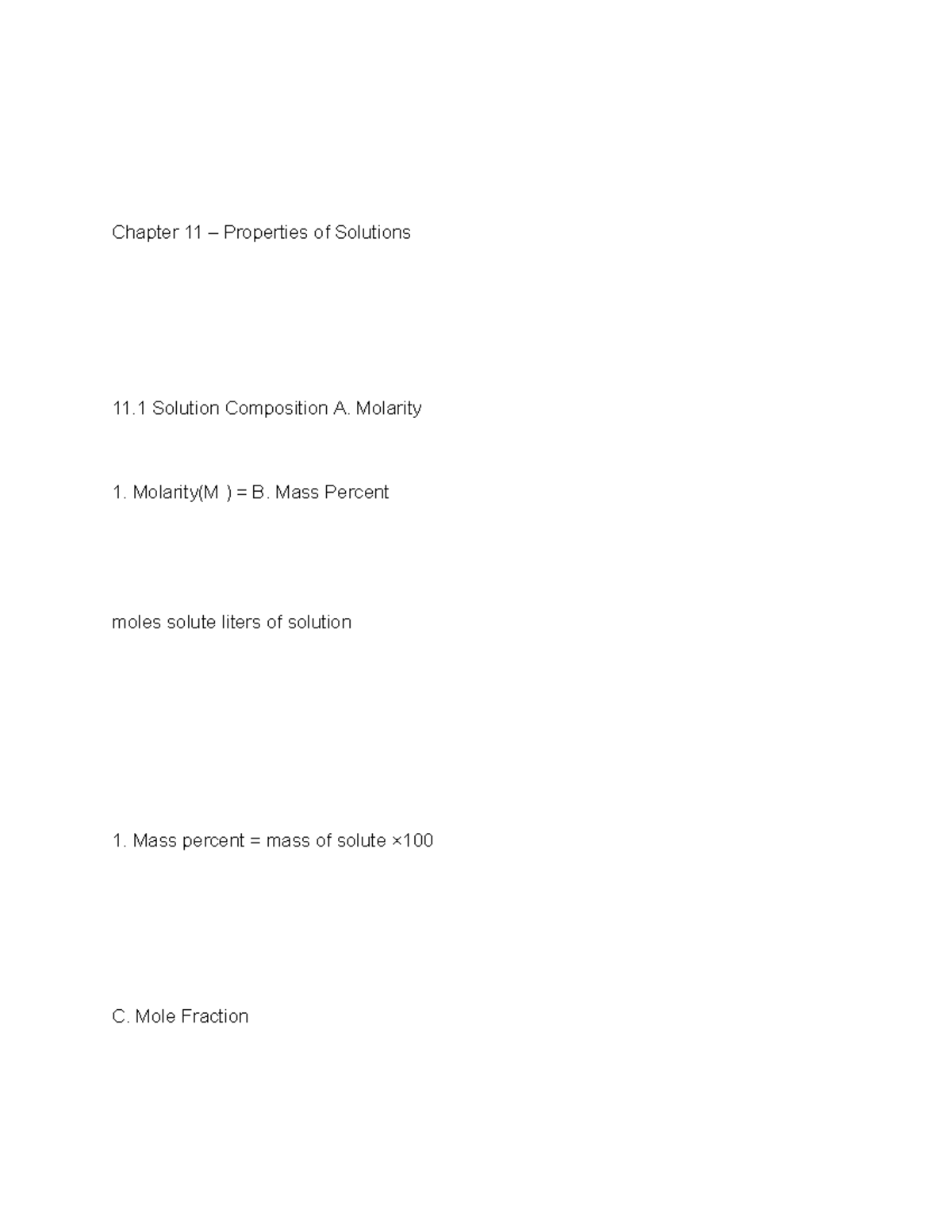Chem 11 - notes - Chapter 11 – Properties of Solutions 11 Solution ...