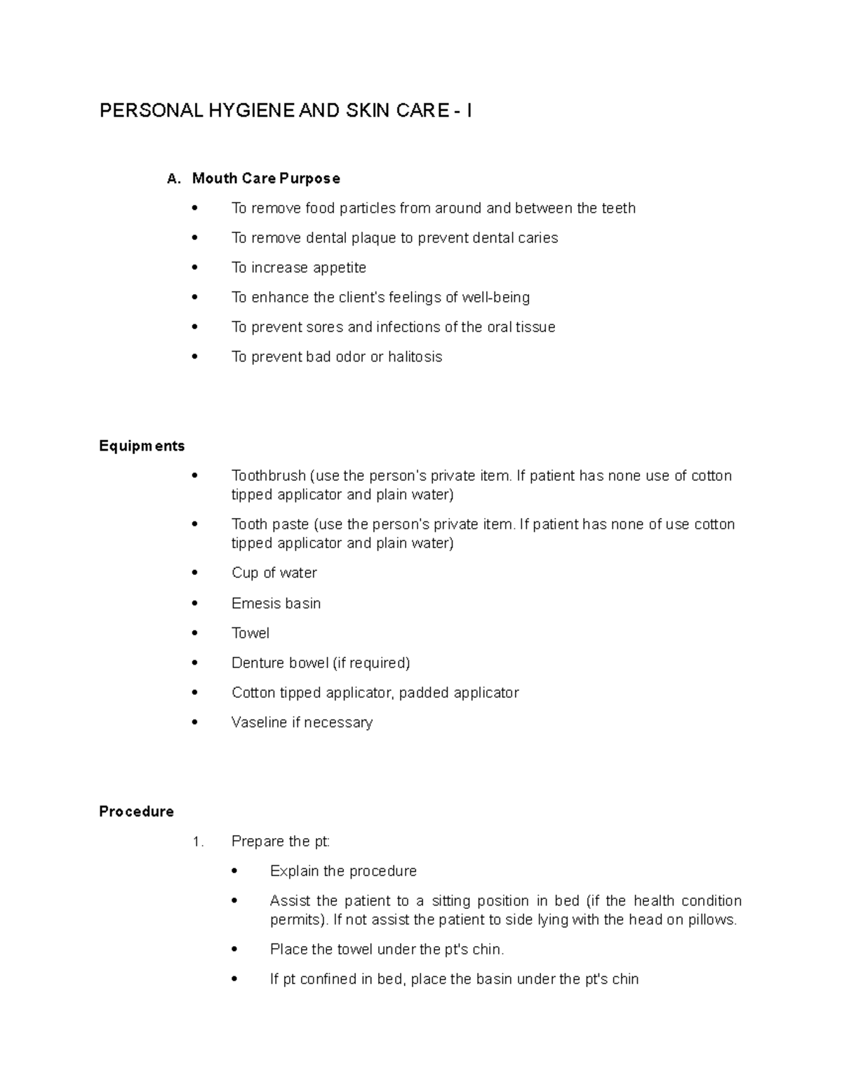 Personal Hygiene AND SKIN CARE - part 1 - PERSONAL HYGIENE AND SKIN ...