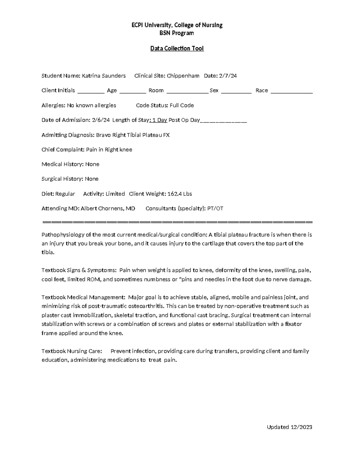 BSN Clinical Data Collection and Assessment Tool 2024 - BSN Program ...