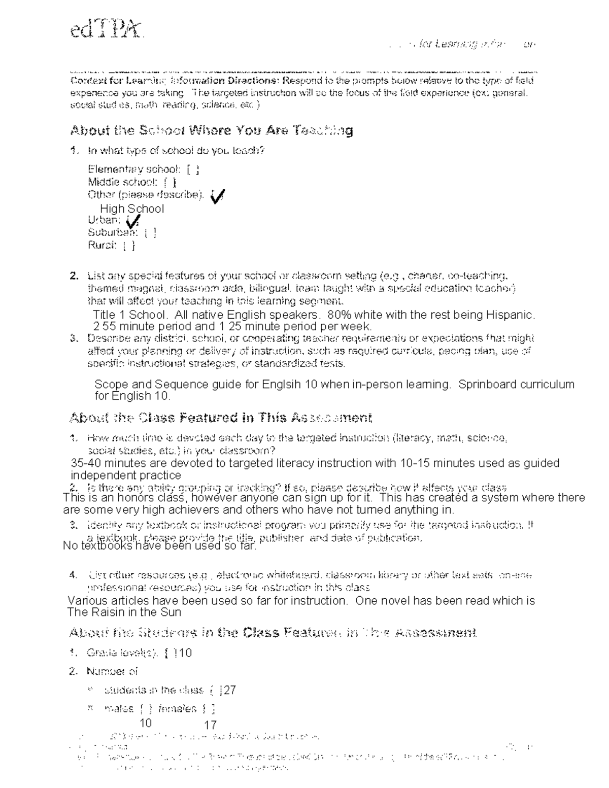 Ed TPA information - EDTPA PREP - High School 35-40 minutes are devoted ...