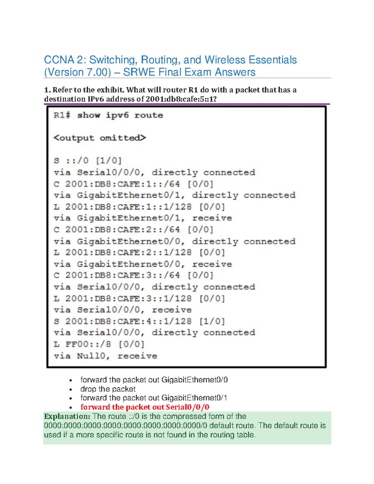 CCNA2 Theory Final EXAM - CCNA 2: Switching, Routing, and Wireless ...