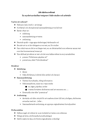 Lär dig att skriva referat - Att skriva referat En mycket användbar textgenre i både studier och ...