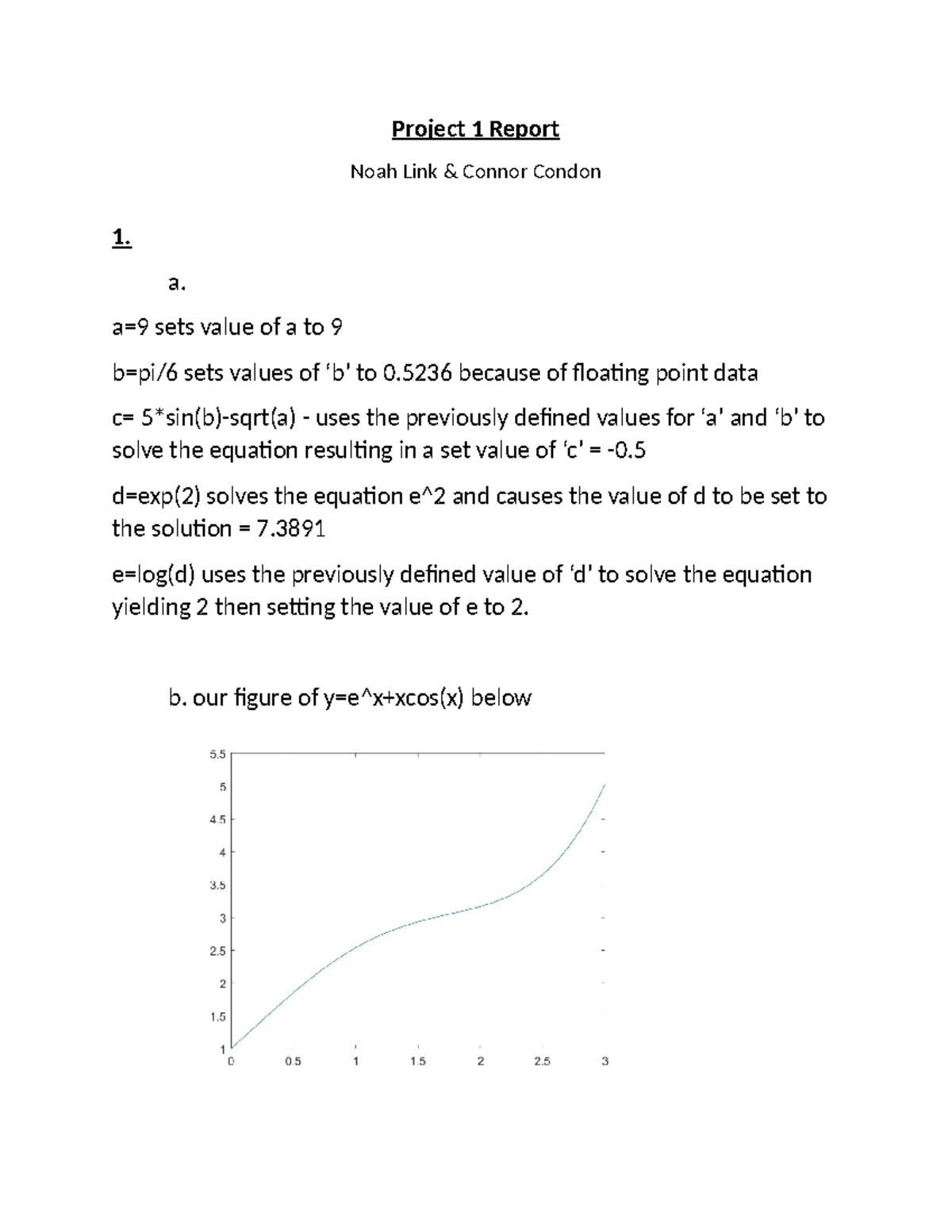 MATH-238 Project 1 - Project 1 Report Noah Link & Connor Condon 1. a. a ...