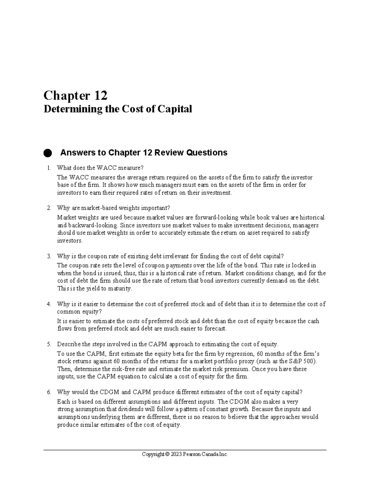 CH12 BERK 4CE RCT - saws - Chapter 12 Determining the Cost of Capital Answers to Chapter 12 ...