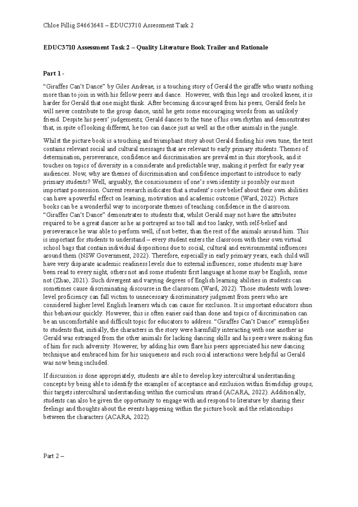 Assessment Task 2 - However, with thin legs and crooked knees, it is ...