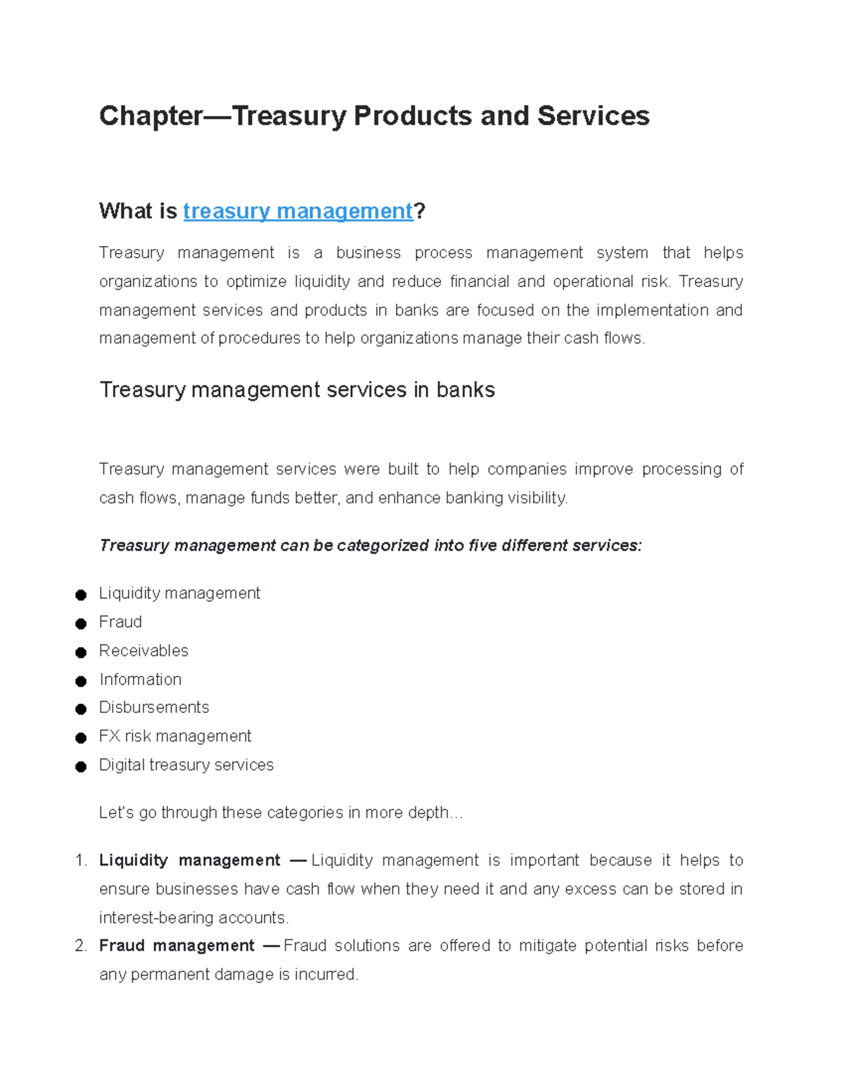 Treasury products and services - Chapter—Treasury Products and Services ...