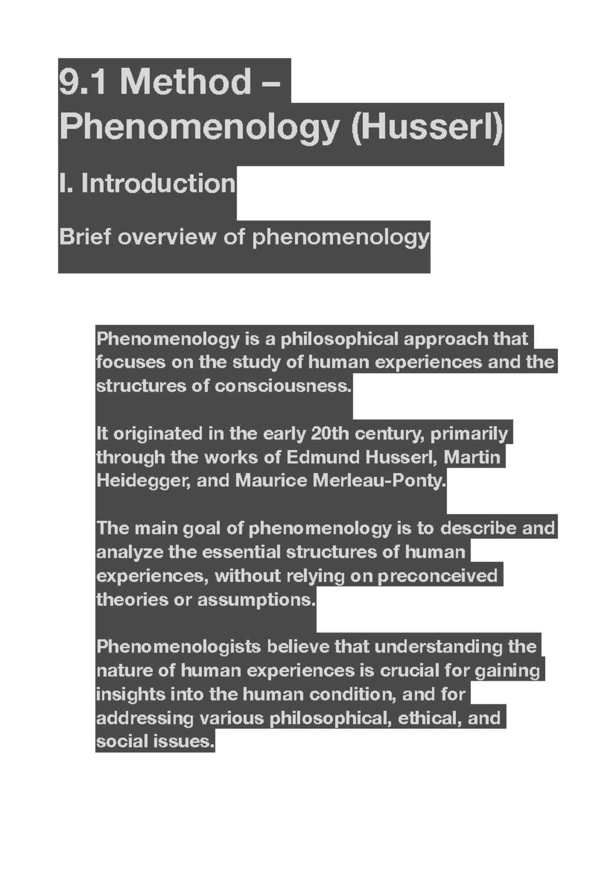 Husserl's philosophy - 9 Method – Phenomenology (Husserl) I ...