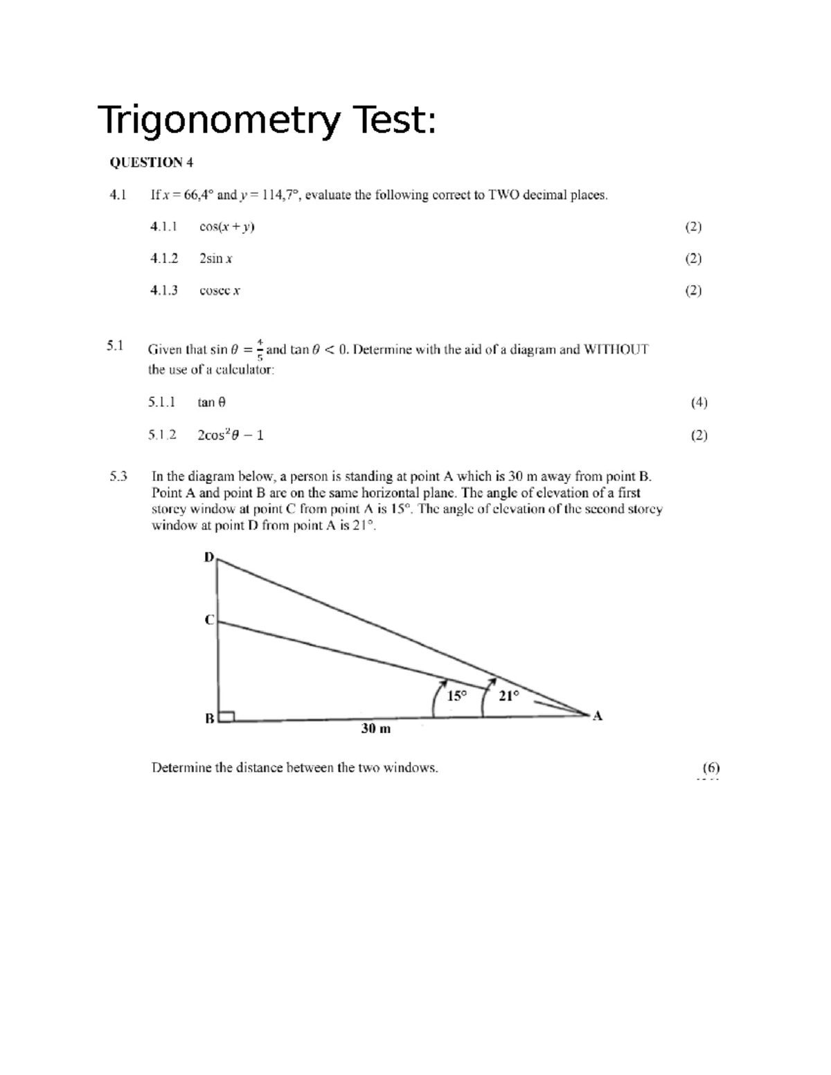 Trigonometry Test - practice and notes - Trigonometry Test: - Studocu
