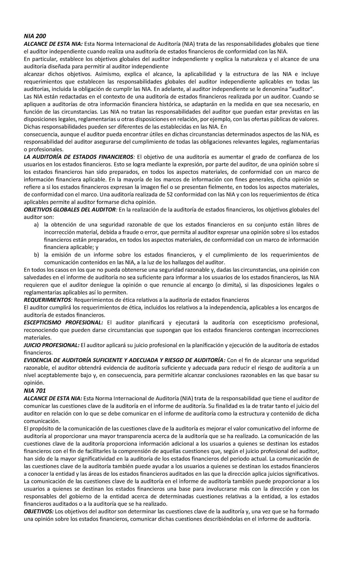 Unidad 1 - Auditoria - NIA 200 ALCANCE DE ESTA NIA: Esta Norma ...