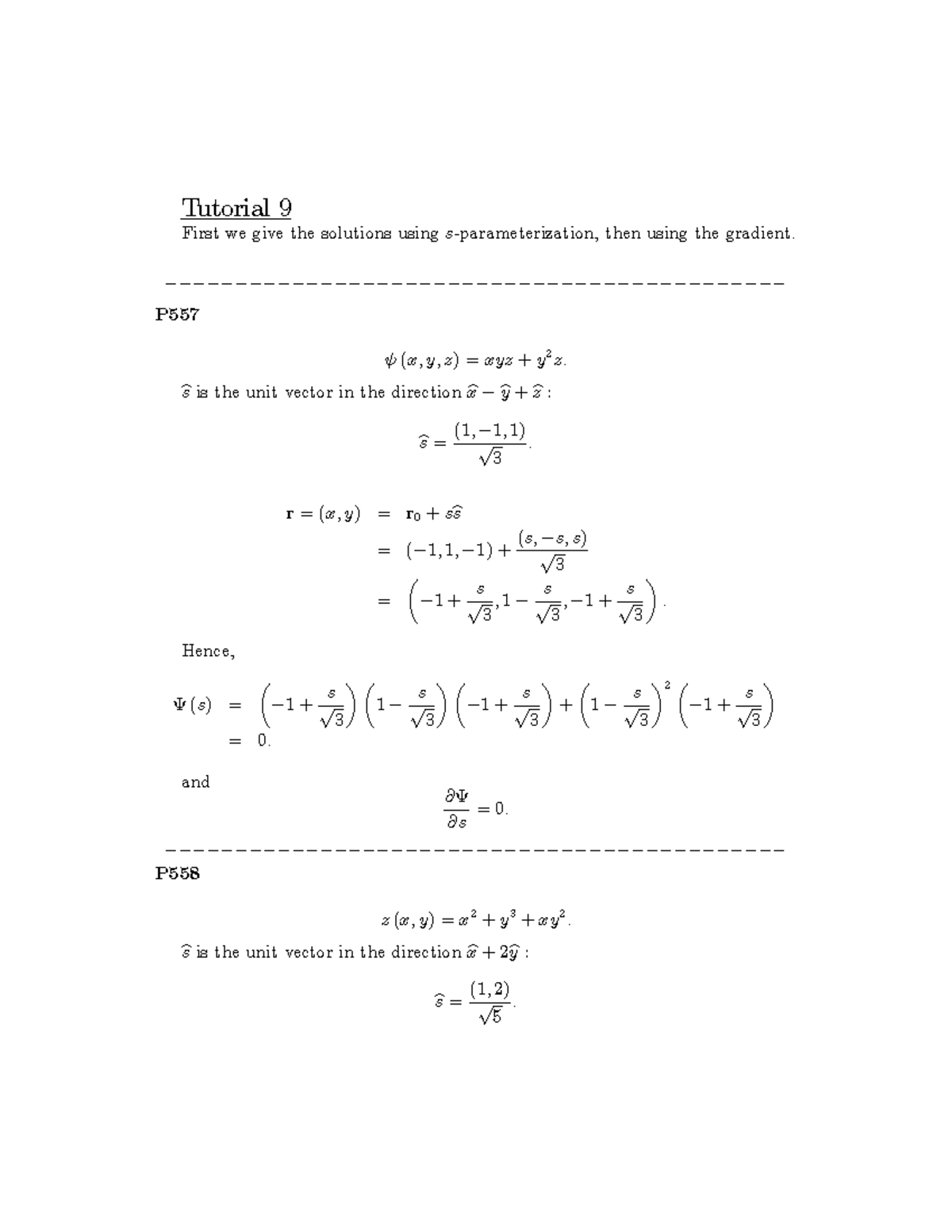 Tutorial 9 2015 - Tutorial 9 First we give the solutions using s ...