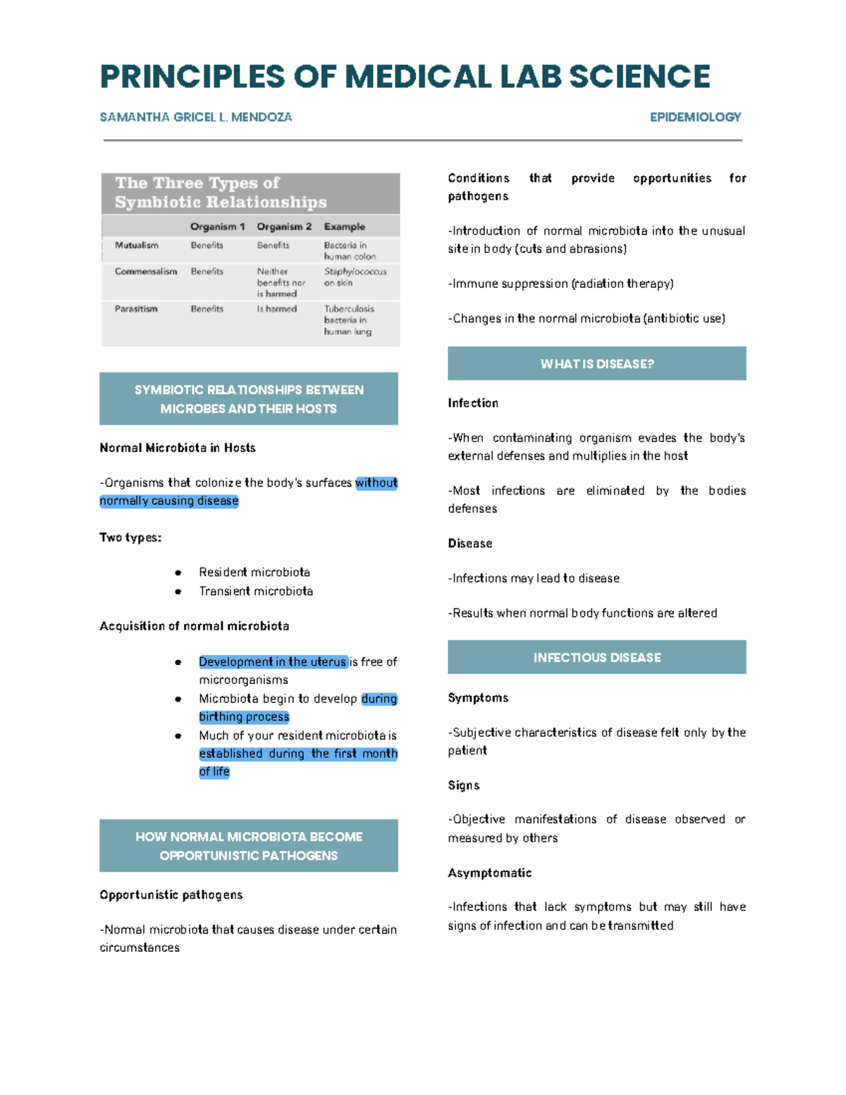 MLSP W13-2 - NOTES - SAMANTHA GRICEL L. MENDOZA EPIDEMIOLOGY SYMBIOTIC ...