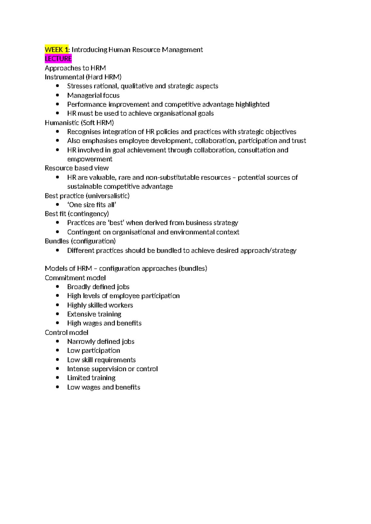 Tutorial notes - WEEK 1: Introducing Human Resource Management LECTURE ...