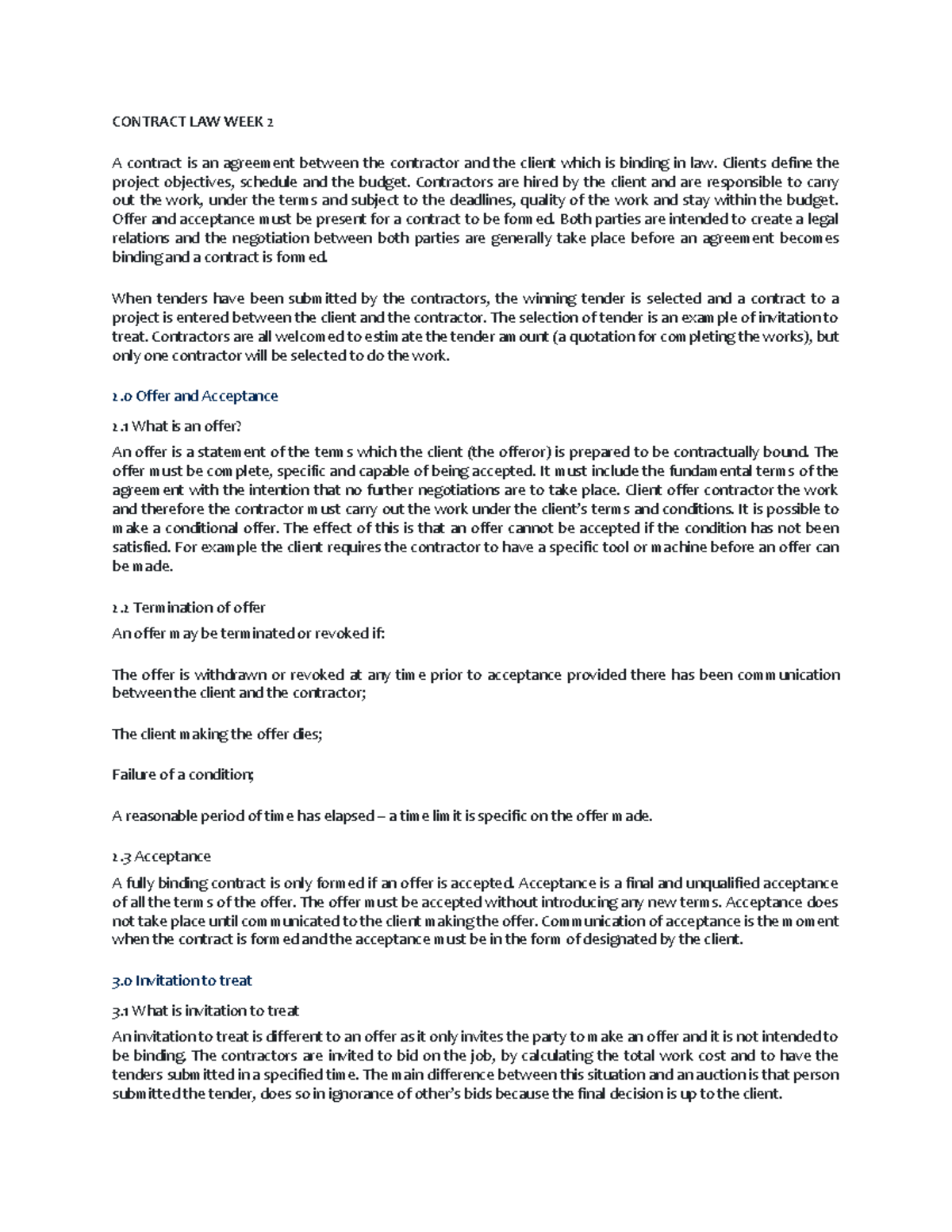 Contract LAW WEEK 2 - Noted - CONTRACT LAW WEEK 2 A contract is an ...