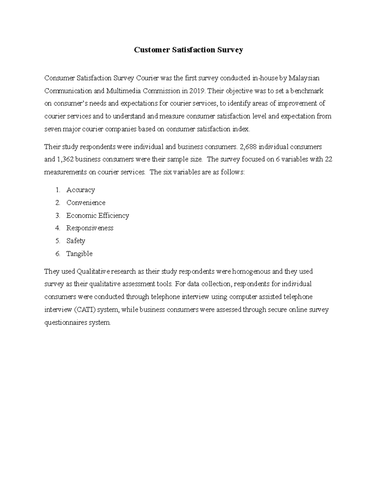 Summary of Customer Satisfaction Survey - Customer Satisfaction Survey ...