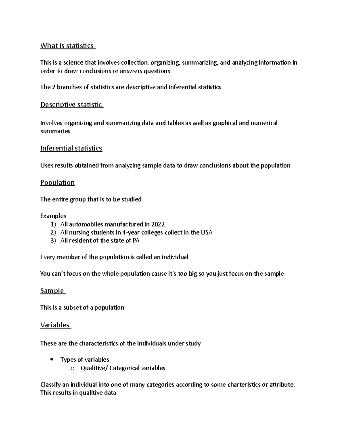 What is statistics - Chapter 2 notes professor Mavis Parara - What is ...