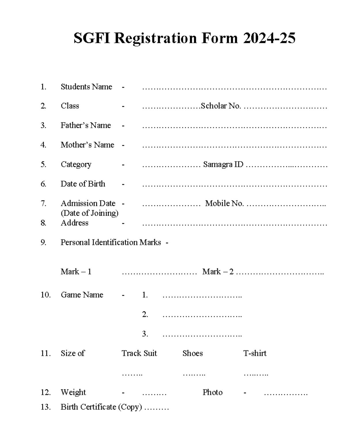 SGFI - f mdb kd - SGFI Registration Form 2024- 1. Students Name - - Studocu