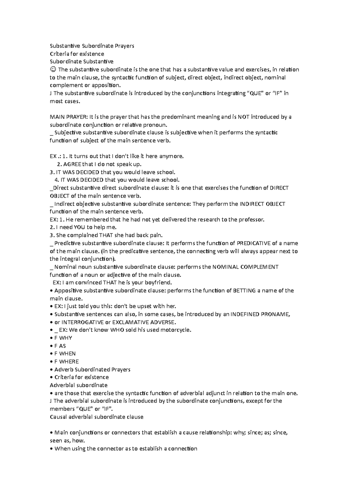 Subordinate prayers - Substantive Subordinate Prayers Criteria for ...